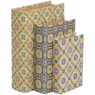 Canvas Storage Book Decorative Box with Arabesque Pattern - Set of 3 ...