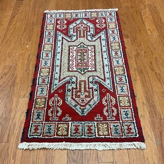 Handmade One-Of-A-Kind Tribal Kazak Wool Rug (India) - 2' x 4' - Bed ...