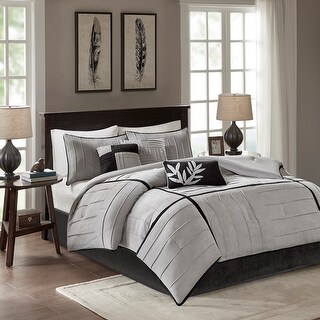 7 Piece Faux Suede Comforter Set Grey - Bed Bath & Beyond - 42452937