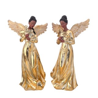 Set of 2 Regal African American Gold Angel Tabletop Decoration 14 ...