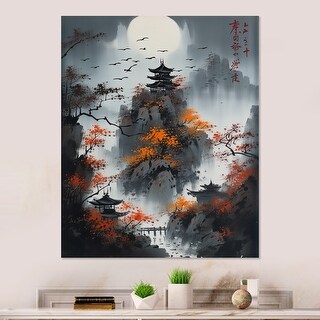 Designart "Moonset And Japonese Maple Tree I" Japon Landscape Metal ...