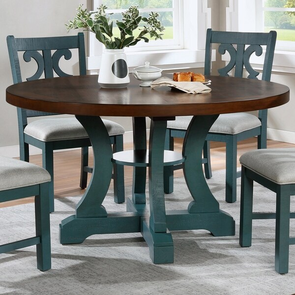 Better homes & gardens farmhouse dining table set rustic round dining room 5 piece kitchen chairs blue store
