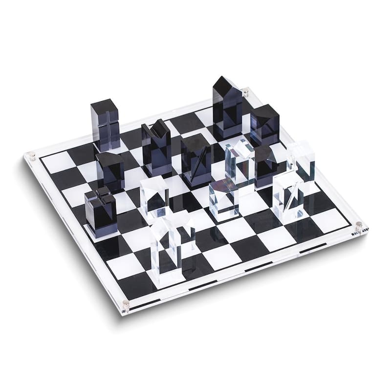 Curata Black and White Acrylic Chess Set with Geometric Chessmen - On ...