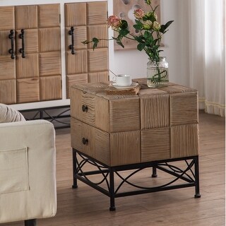 Square Coffee Table Small Grid Splicing Design Side Table, Natural ...