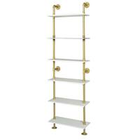 Industrial Gold Bookshelf-6 Tier Wall Mounted Ladder Bookshelf, Rustic ...