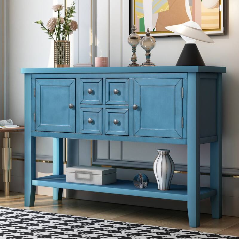 Nestfair Retro Sideboard Console Table with Drawers and Bottom Shelf ...