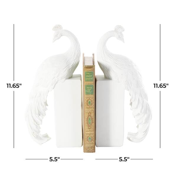 White Resin Textured Peacock Decorative Bookends with Tall Block Bases ...