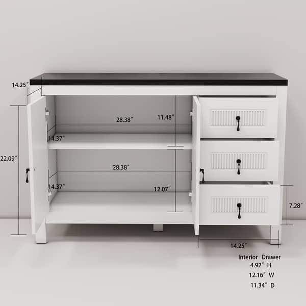 Elegant 48-inch Wide White Sideboard Buffet with 3 Drawers - 48" in ...