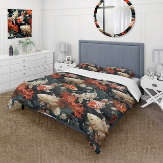 Designart "Koi Pond Reflections I" Coral Abstract Bed Cover Set With 2 ...