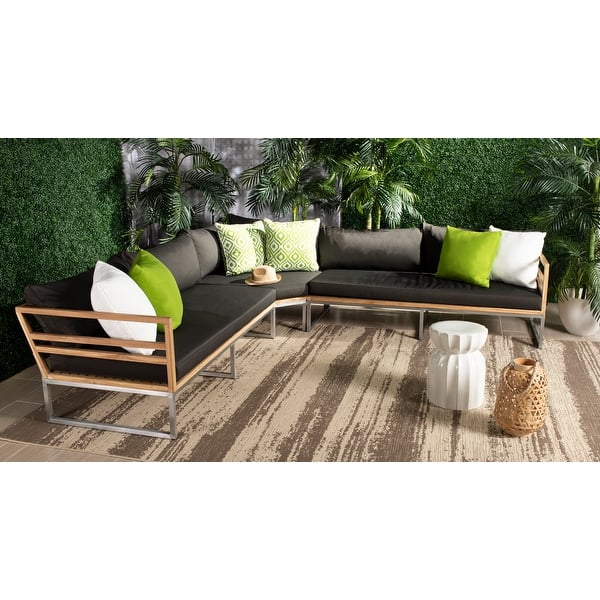 SAFAVIEH Couture Outdoor Layton Teak Brown/ Black Commercial Grade ...
