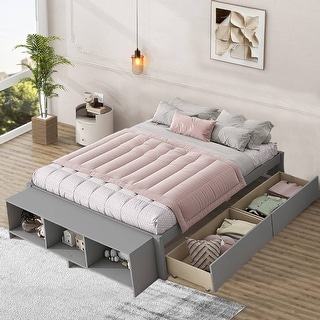 Modern Full Size Pine Storage Bed Frame with Open Case and 2 Storage ...