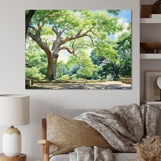 Designart "Green Oak Tree Dappled Shade" Floral Canvas Art Print - Bed ...