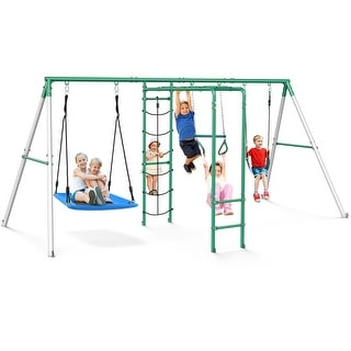Hapfan Swing Sets for Backyard with Belt Swing, Platform Swing,Trapeze ...