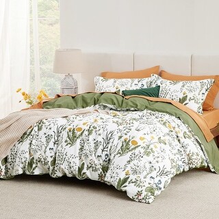 Cotton Reversible Duvet Cover Set with Zipper, 1 Duvet Cover and 2 ...