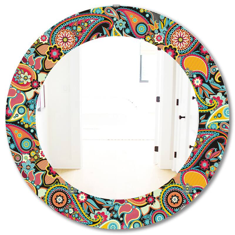 Designart 'Paisley 8' Printed Modern Mirror - Oval or Round Wall Mirror ...