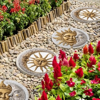 Glitzhome 4-Piece Sun & Moon Cement Stepping Stones Garden Decor - 10 ...