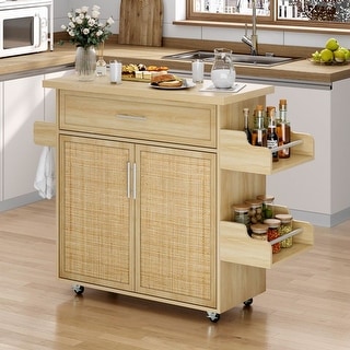 Boho Natural Rattan Kitchen Island - N/A - Bed Bath & Beyond - 40151258