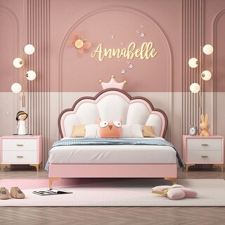Luxury PU leather Bed Frame with crown Shaped Headboard - Bed Bath ...