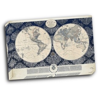 Blue Map of the World 20x16 Gallery Wrapped Stretched Canvas - Bed Bath ...