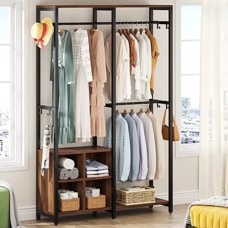 Freestanding Clothing Racks, Tall Closet Organizer with Rods Cabinet ...