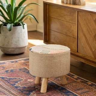 Libbie Hand Woven Patchwork Upholstered Stool - Bed Bath & Beyond ...