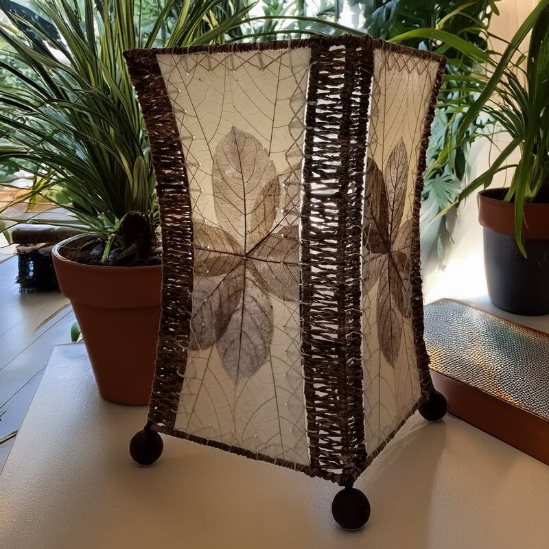 Handmade Hourglass Table Lamp, Jackfruit Leaves Shade, 10 x 10 x 15 in ...