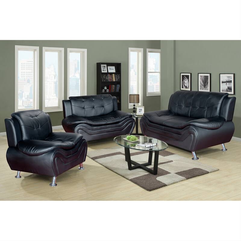 3 Piece Living Room Set with Sofa,Loveseat,chair,Black(4502 ...