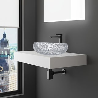 Moonshell 16" Round Decorative Crystal Vessel Sinks With White Base ...