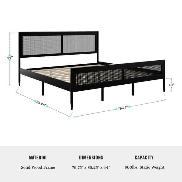 Martha Stewart Wooden Platform Bed with Rattan Inset Headboard and ...