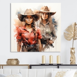 Designart "Cowgril Beauties Of The Ranch II" Cowgirls Red Wall Decor ...