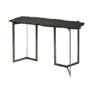 HomeRoots Rectangular Black Live Edge Slate Console Table With Double ...