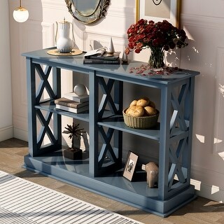 Navy Blue Wooden Entryway Console Table with 3-Tier Shelves - Bed Bath ...