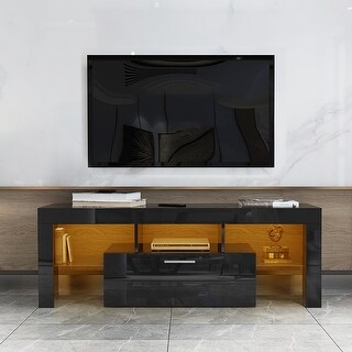51''L Morden RGB LED High Glossy TV Console Cabinet with 1 Center Down ...
