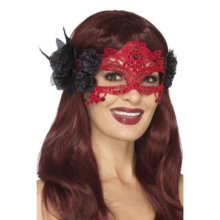 35" Red and Black Embroidered Lace Filigree Devil Women Eye Mask - Bed ...