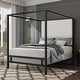 Upholstered Headboard Metal 4-Poster Bed Frame, Box Spring Needed - Bed ...