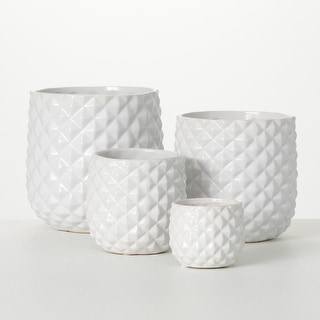 7"H Sullivans Faceted Glazed Ivory Planters Set of 4, White - Bed Bath ...