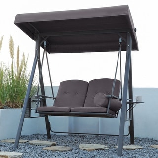 PURPLE LEAF 2-seat Outdoor Porch Swing with Adjustable Tilt Canopy and ...