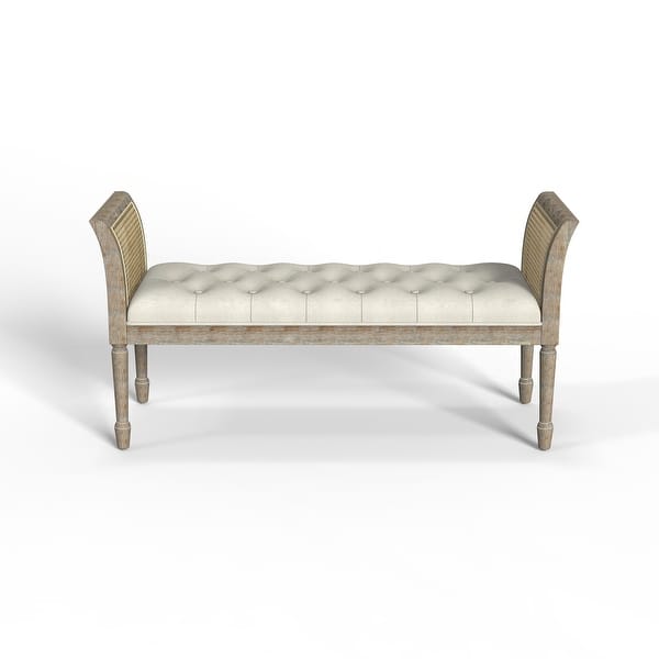 Dilwen Wooden Tufted Upholstered Bench with High Flared Rattan Arms - On Sale - Bed Bath ...