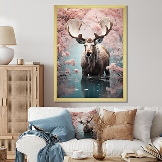Designart "Pink Moose Spring Awakening II" Moose Framed Wall Decor ...