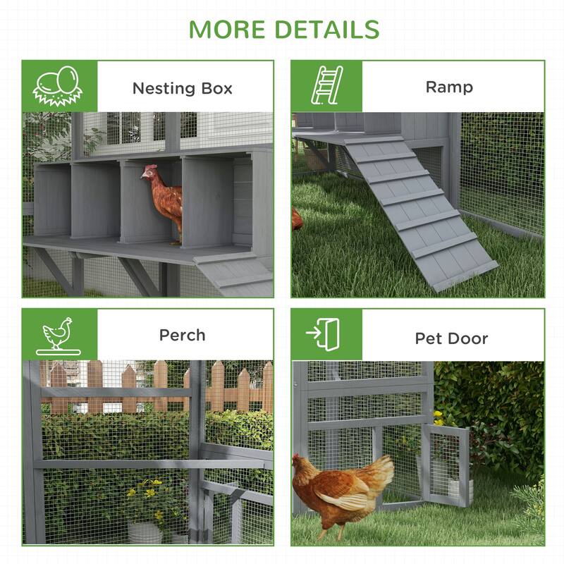 PawHut Chicken Run, 9.2' x 6.1' Large Chicken Coop with Nesting Box ...