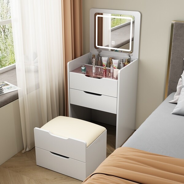 48CM 3 in 1 Vanity Desk with Flip Top Mirror 3 Drawers Cushioned Stool Compact Makeup Dressing Table for Bedroom Bed Bath Beyond 42399630