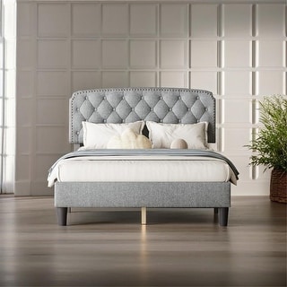 King size Adjustable Headboard with Fine Linen Upholstery and Button ...
