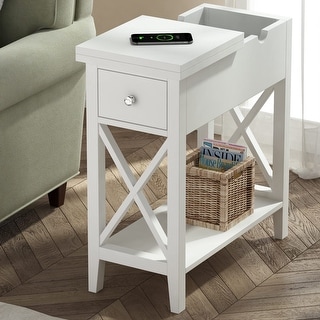 White End Table, Flip Top Narrow Side Table for Small Spaces, Accent ...