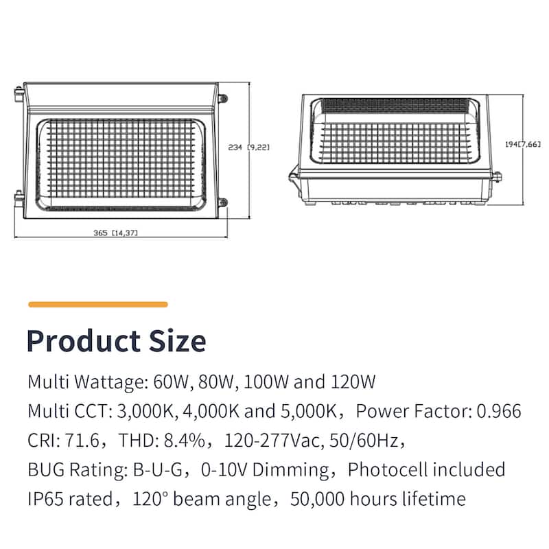 LED Wall Pack Light, 3CCT and Wattage Adjustable(60W/80W/100W/120W ...