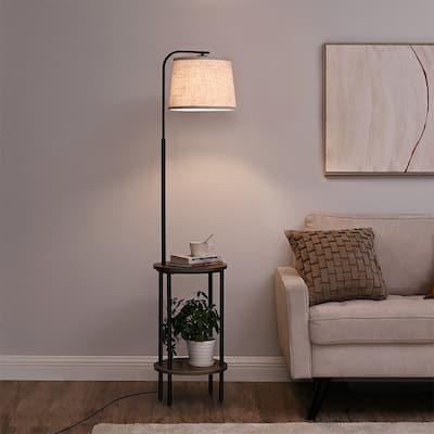 Floor Lamp End Table Modern Bedside Standing Floor Lamp With Shelves ...