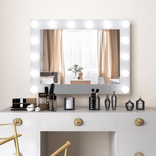VANITII Large Hollywood Makeup Vanity Mirror with 15 LED Bulbs 3 Lights Adjustable USB Charging ...