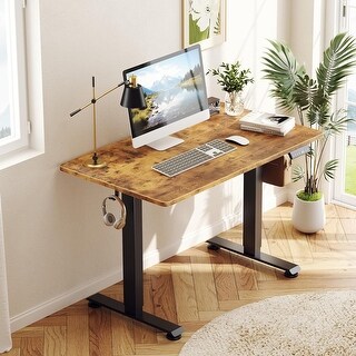 39.4 Inch Small Electric Standing Desk, Height Adjustable Wood Desktop ...
