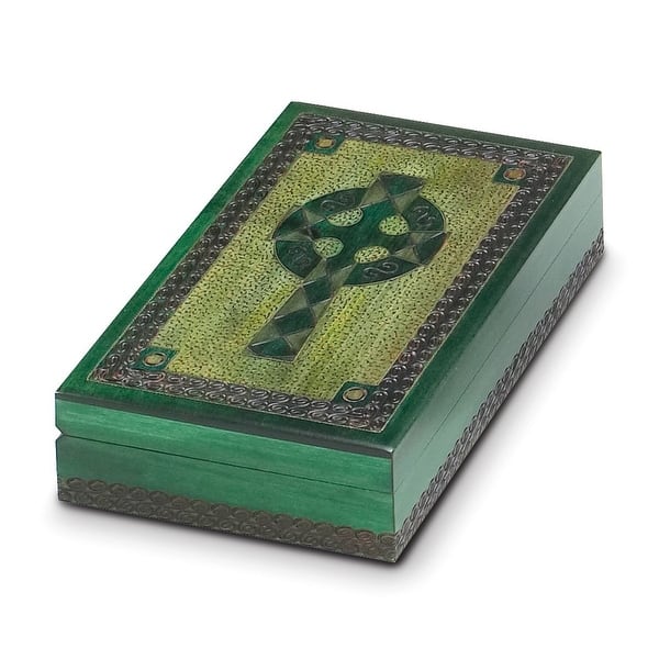Curata Handcrafted Painted Green Wooden Celtic Cross Box - Bed Bath ...