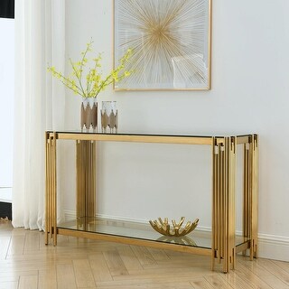 55" Gold Modern Glass Console Table with Sturdy Metal Frame - Bed Bath ...