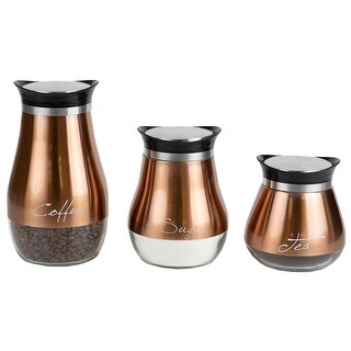 3 Piece Steel Canisters with See-Through Glass Base, Copper - Bed Bath ...